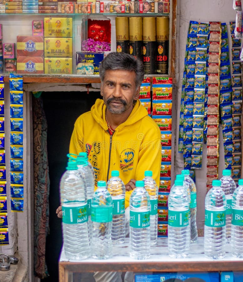 Local Shopkeeper of Nathdwara Selling Water Bottles Editorial Stock ...