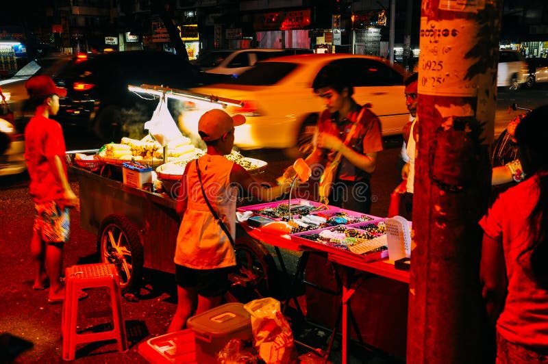 Local Street Market at Night in Yangon. Editorial Photography - Image ...