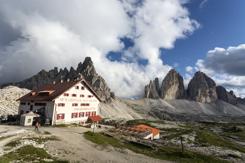 Locatelli hut editorial stock photo. Image of peak, rifugio - 256743873