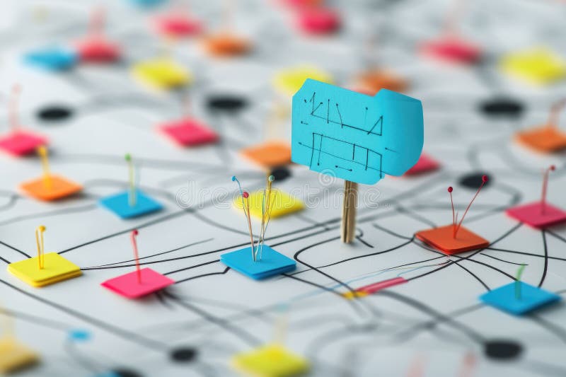 Locating Information Points with Map and Colorful Markers Display Stock ...