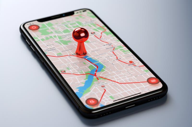 Location App Smartphone Display with 3D Red Map Pointer Stock ...