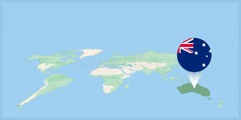 Location of Australia on the World Map, Marked with Australia Flag Pin ...