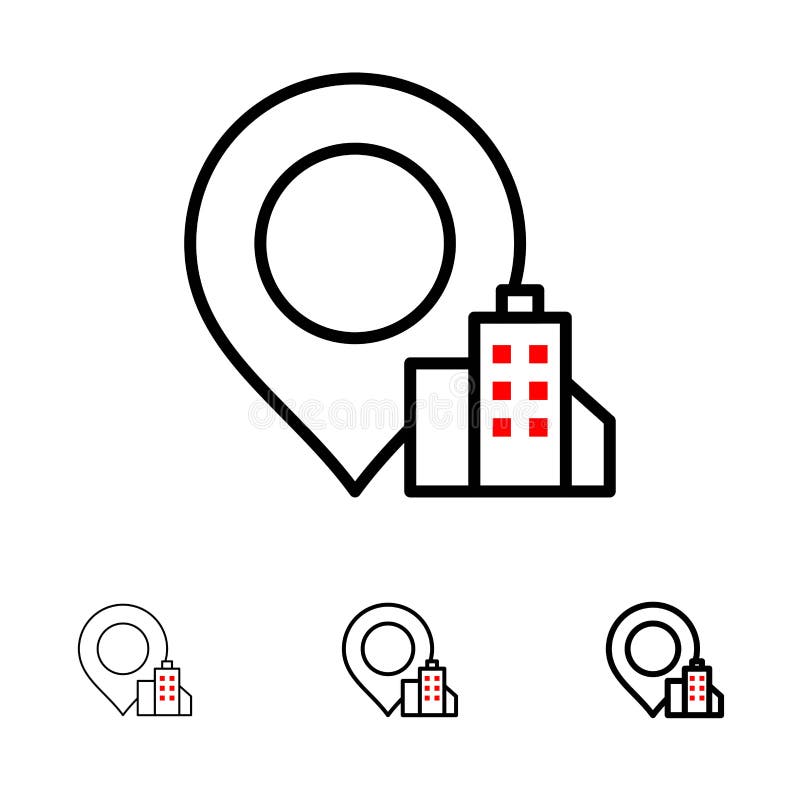 Location, Building, Hotel Bold and Thin Black Line Icon Set Stock ...
