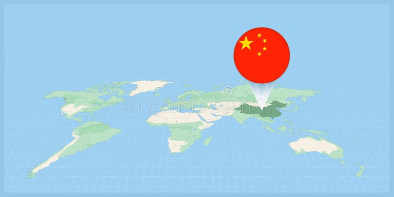 Location of China on the World Map, Marked with China Flag Pin Stock ...