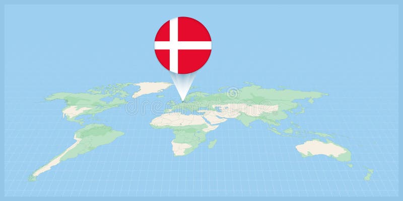Location of Denmark on the World Map, Marked with Denmark Flag Pin ...