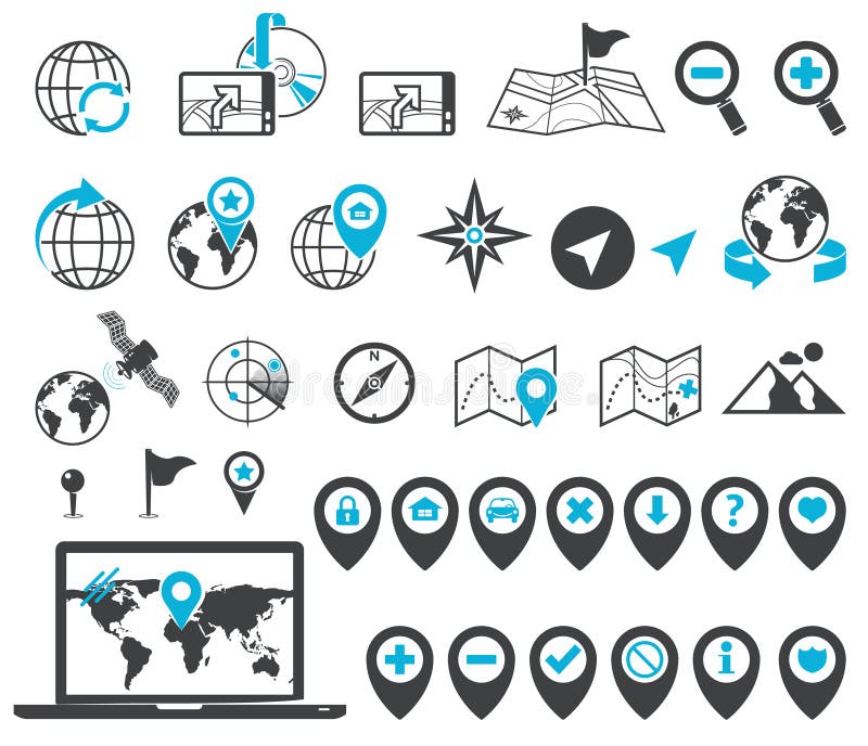 Location and Destination Icons Stock Illustration - Illustration of ...