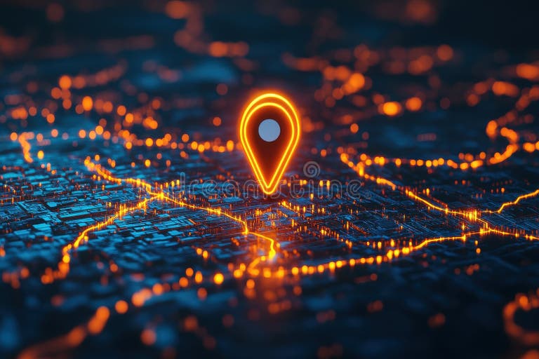 Location on a Digital Map is Marked with a Beacon, Location on the Map ...