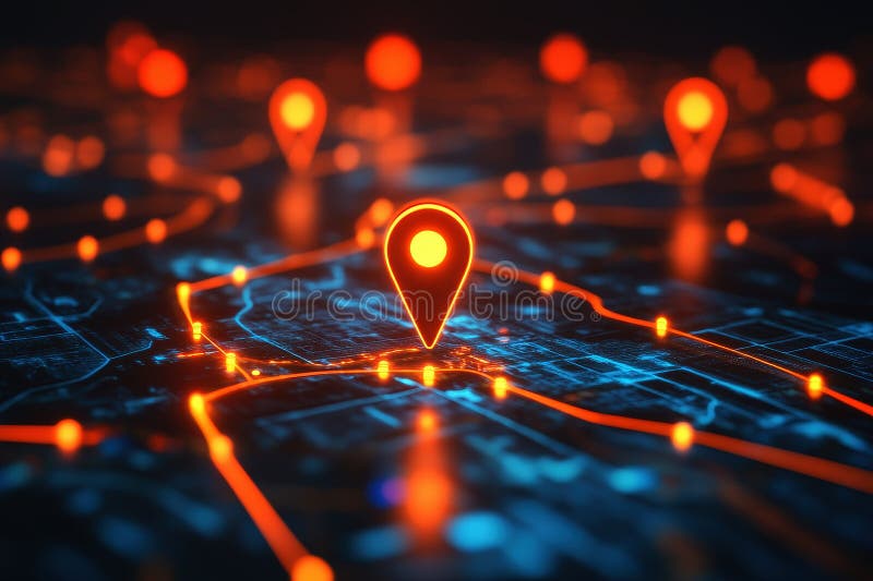 Location on a Digital Map is Marked with a Beacon, Location on the Map ...