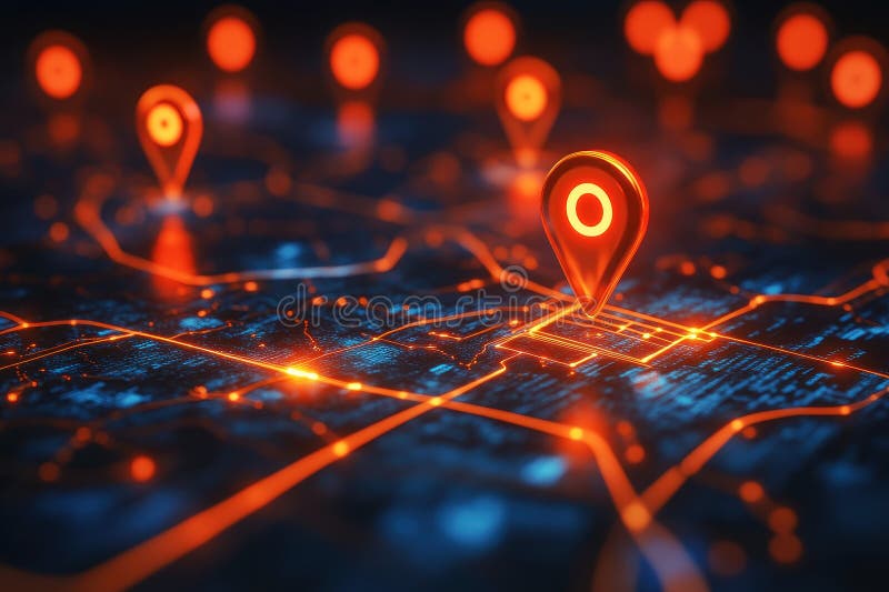 Location on a Digital Map is Marked with a Beacon, Location on the Map ...