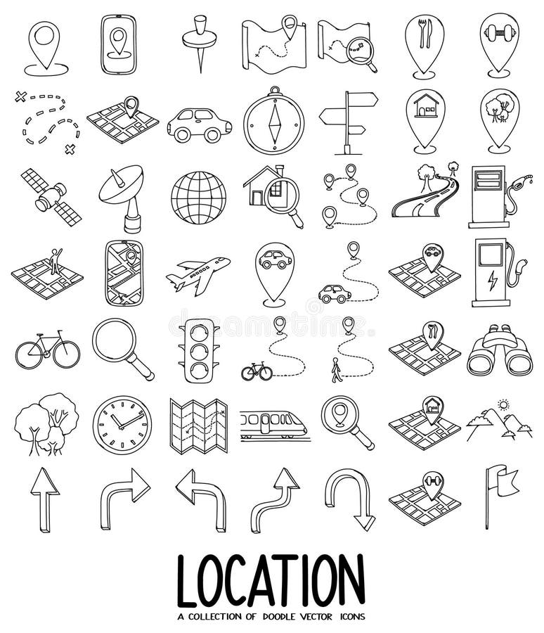 Location Doodle Vector Icon Set. Drawing Sketch Illustration Hand Drawn ...