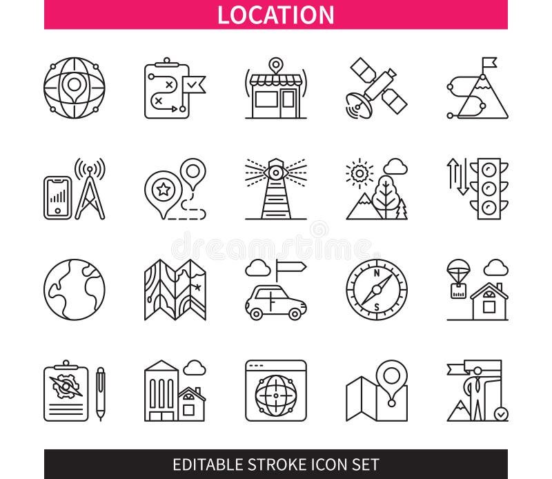 Location Editable Stroke Icon Set Stock Illustration - Illustration of ...
