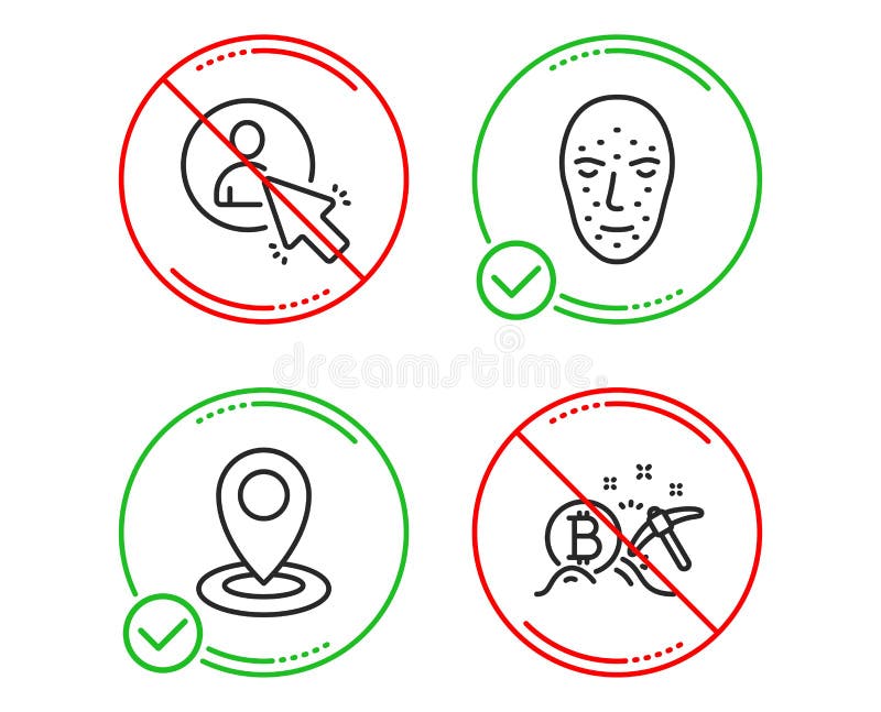 Location, Face Biometrics and User Icons Set. Bitcoin Mining Sign ...
