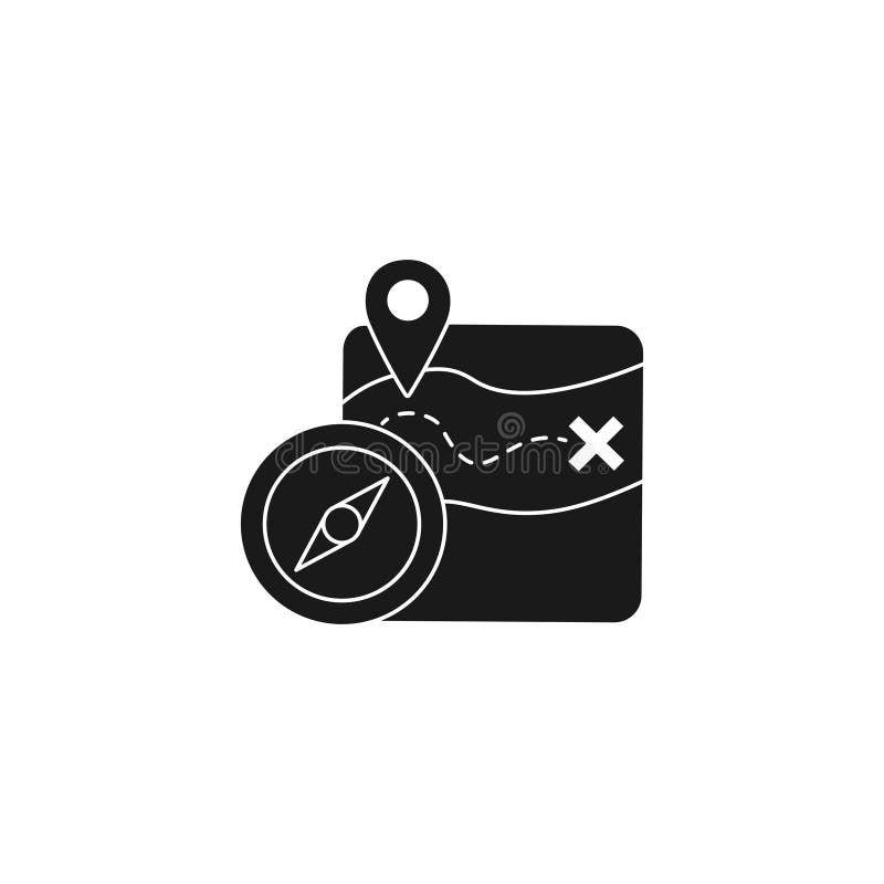 Location Guide Route Solid Style Icon with Gps Map Pin and Compass Sign ...