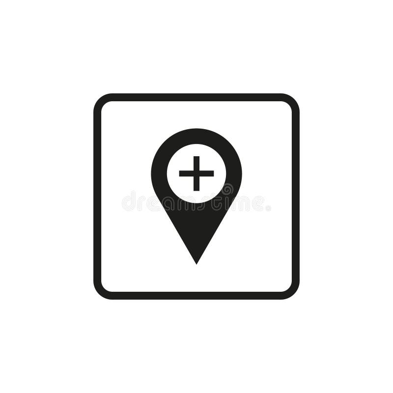 Location Icon. Black and White Vector Illustration. Map Pin with Plus ...