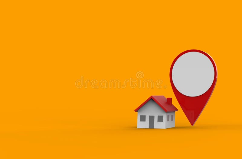 Location Icon and House Isolated on Orange Background. 3D Illustration ...