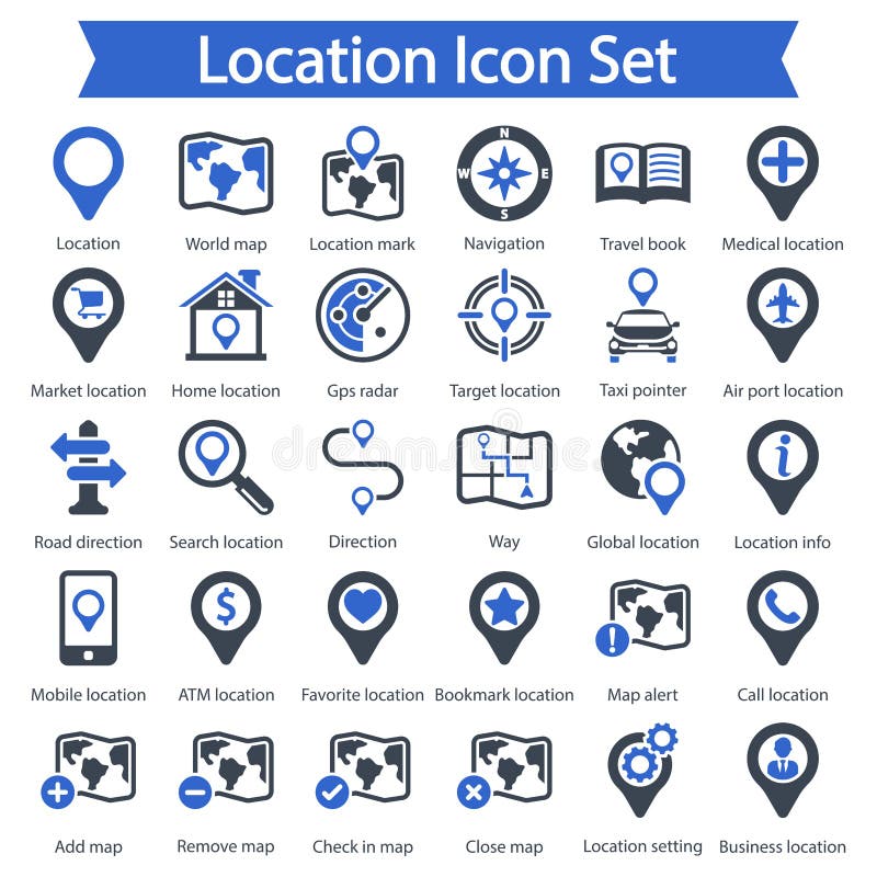 Location Icon Set stock vector. Illustration of bookmark - 226587725