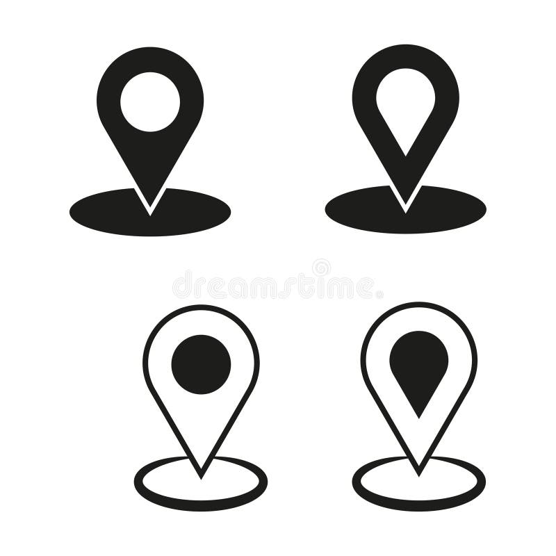 Location Icon Set. Pin Marker Symbol. Black Outline Vector. Navigation ...