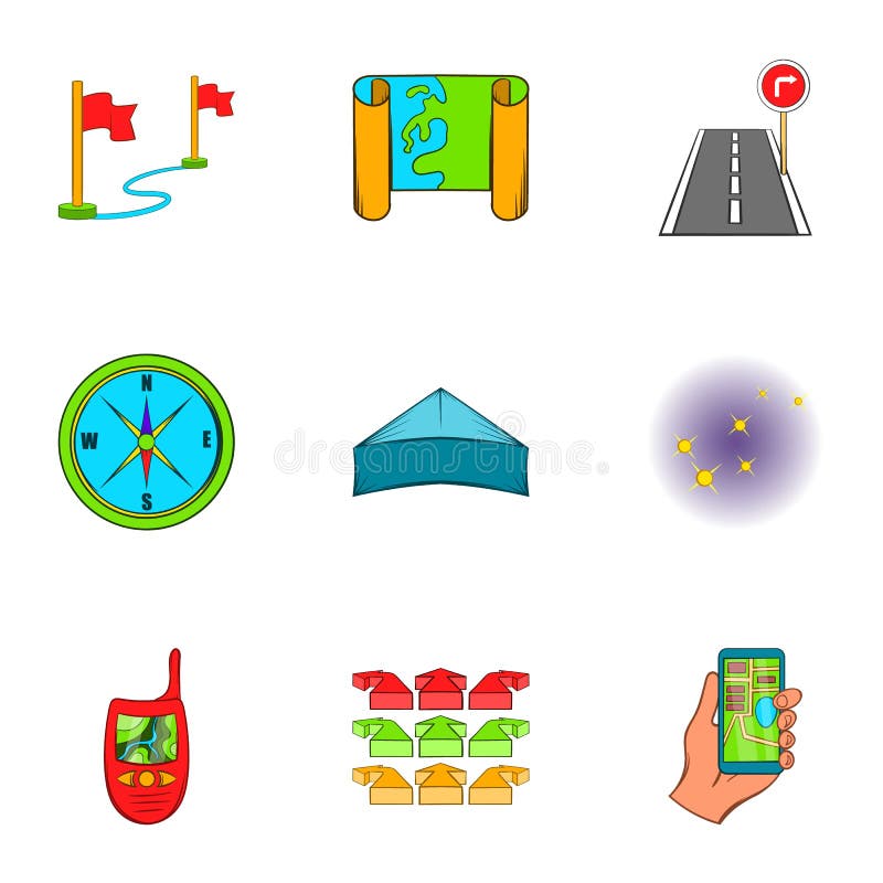 Location Icons Set, Cartoon Style Stock Vector - Illustration of mobile ...