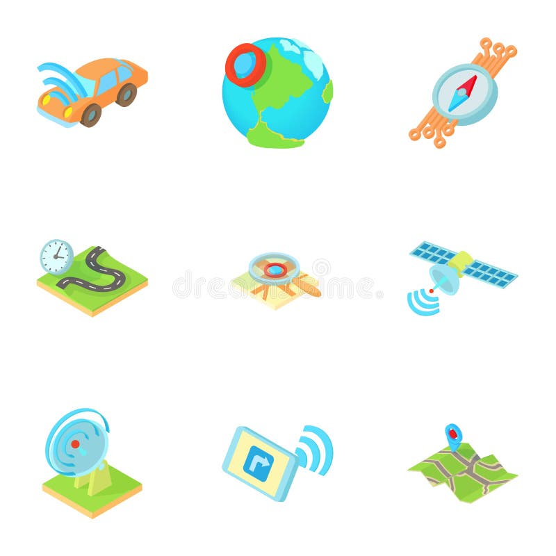 Location Icons Set, Cartoon Style Stock Illustration - Illustration of ...