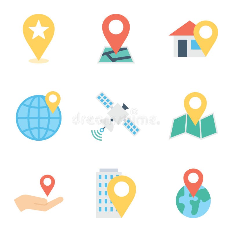 Location Icons Set. Navigation. Route. Map Pointer Stock Vector ...