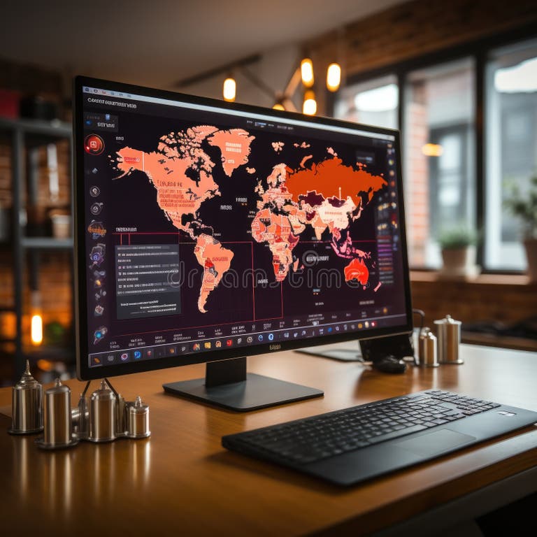 Location Identifier Icon on Laptop with Information Network on a Map ...