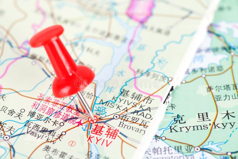 The Location of Kiev, the Capital of Ukraine, on the Map Stock Photo ...