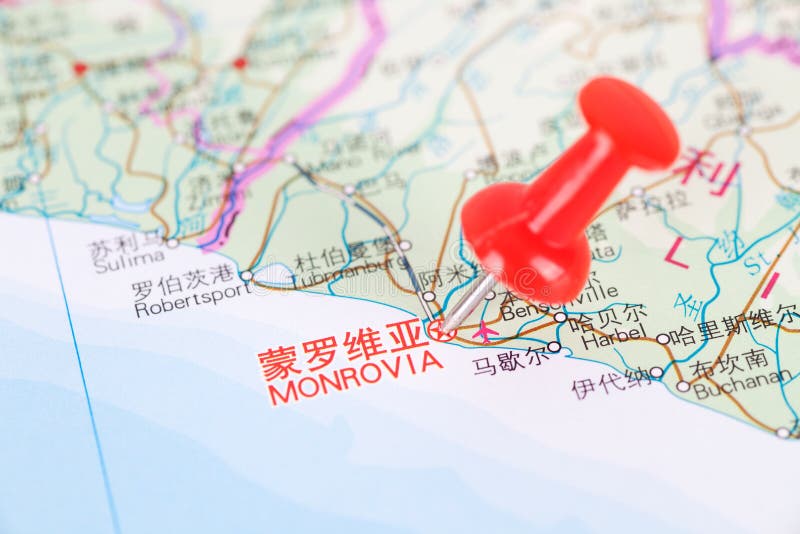 Location of Liberia`s Capital Monrovia on the Map Editorial Stock Photo ...