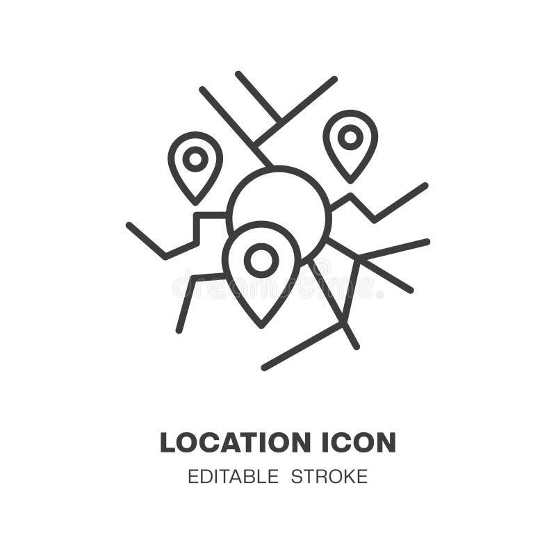 Location Line Icon, Abstract City Map with Location Signs, Editable ...