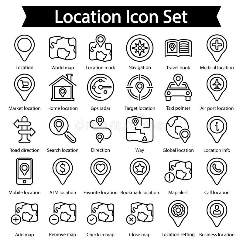 Location Line Icon Set stock vector. Illustration of road - 226794462