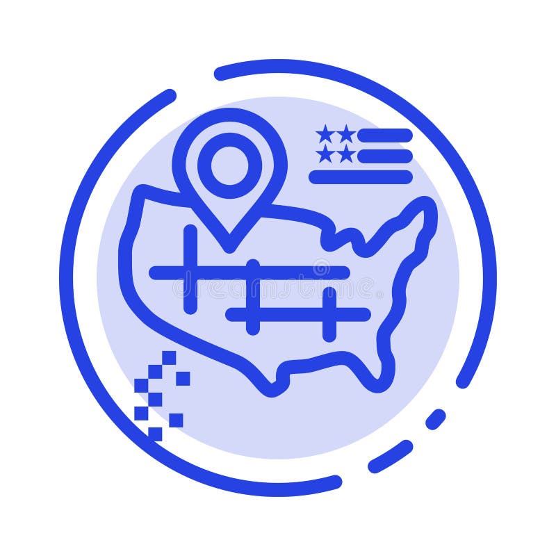 Location, Map, American Blue Dotted Line Line Icon Stock Vector ...