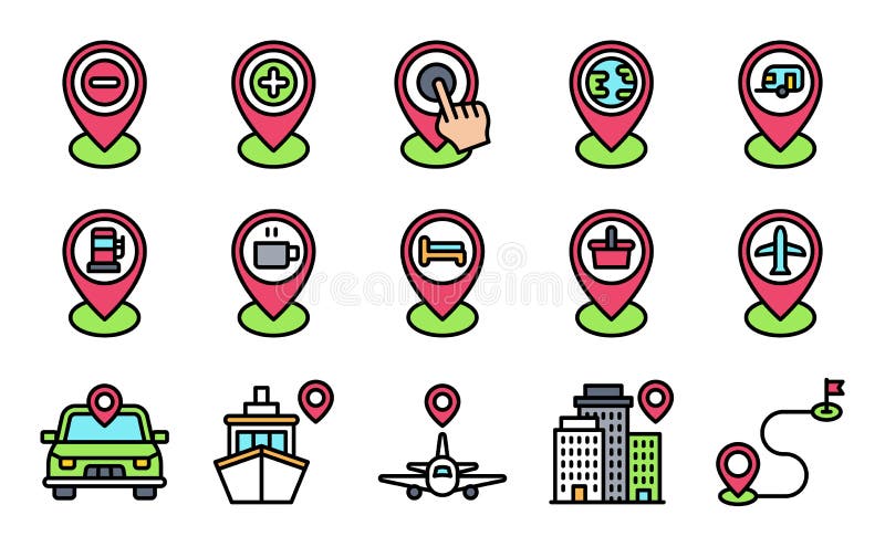 Location Map and Navigation Filled Icon Set 6 Stock Vector ...