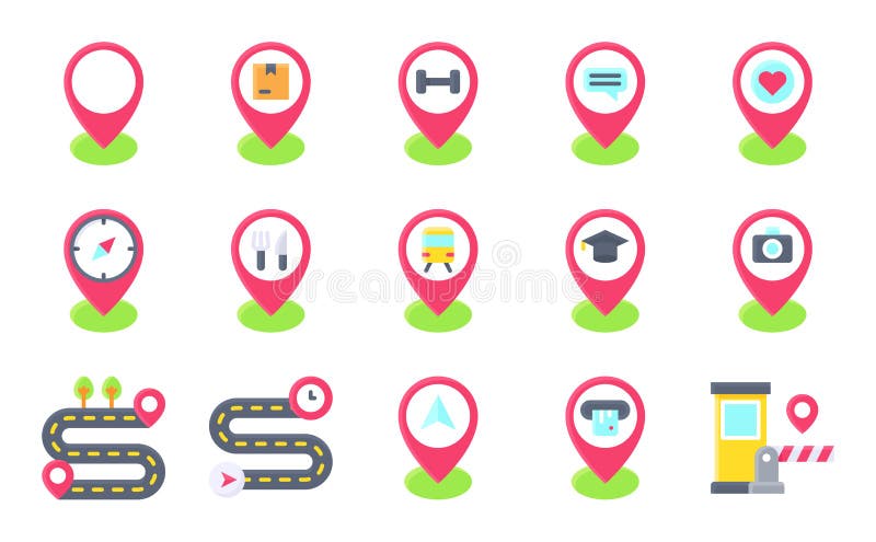 Location Map and Navigation Flat Icon Set 5 Stock Vector - Illustration ...