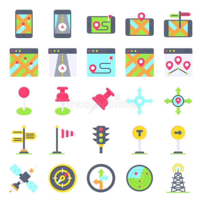 Location Map and Navigation Flat Icon Set 3 Stock Vector - Illustration ...