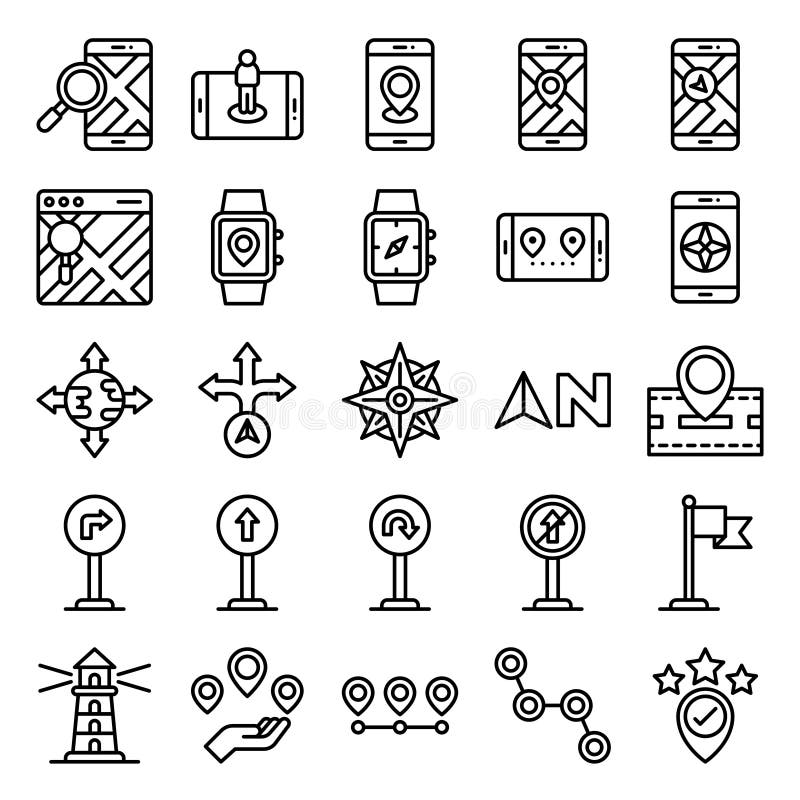 Location Map and Navigation Line Icon Set 4 Stock Vector - Illustration ...
