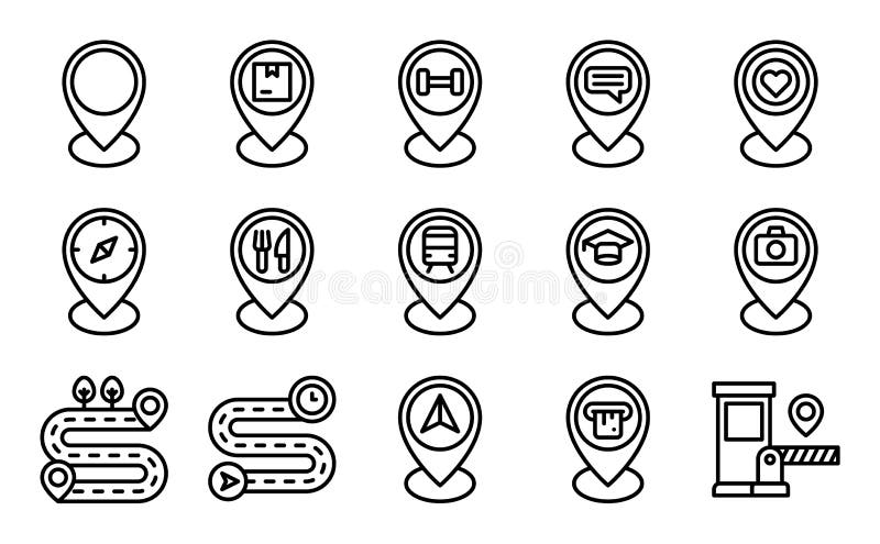 Location Map and Navigation Line Icon Set 5 Stock Vector - Illustration ...