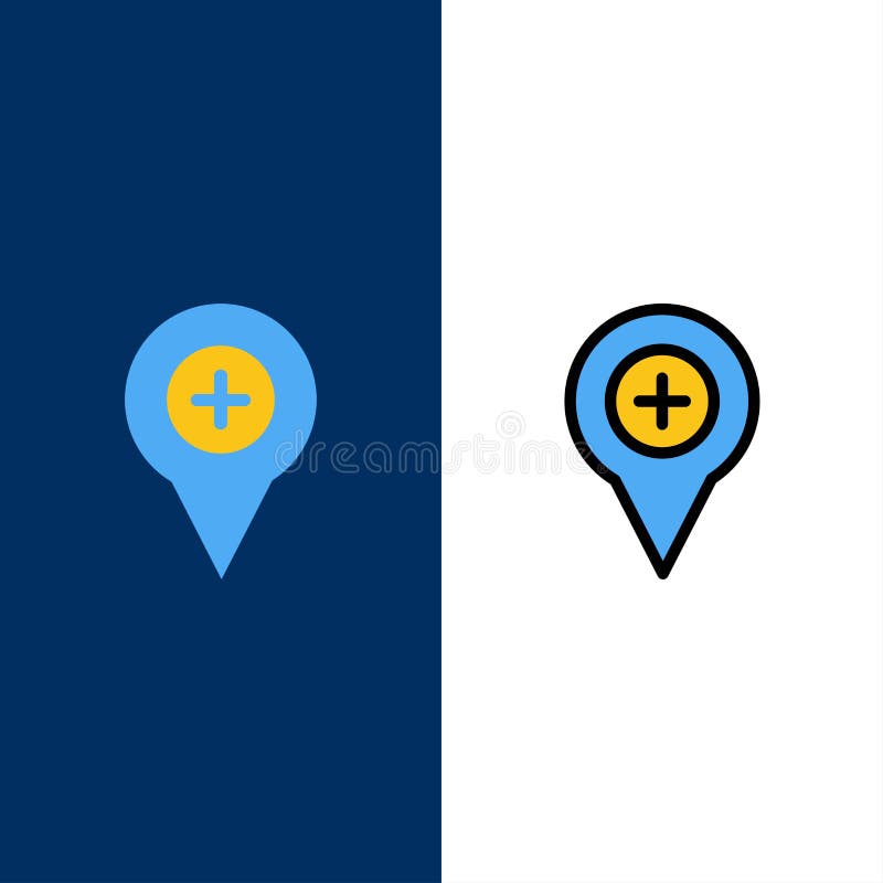 Location, Map, Navigation, Pin, Plus Icons. Flat and Line Filled Icon ...