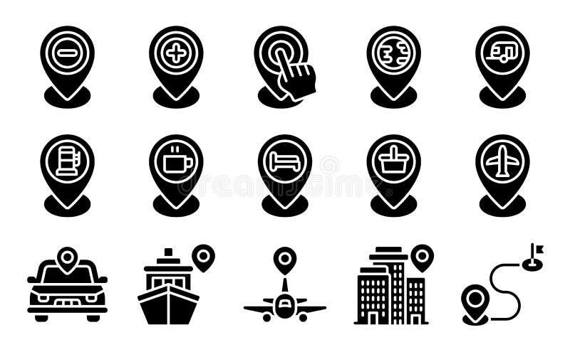 Location Map and Navigation Solid Icon Set 6 Stock Vector ...
