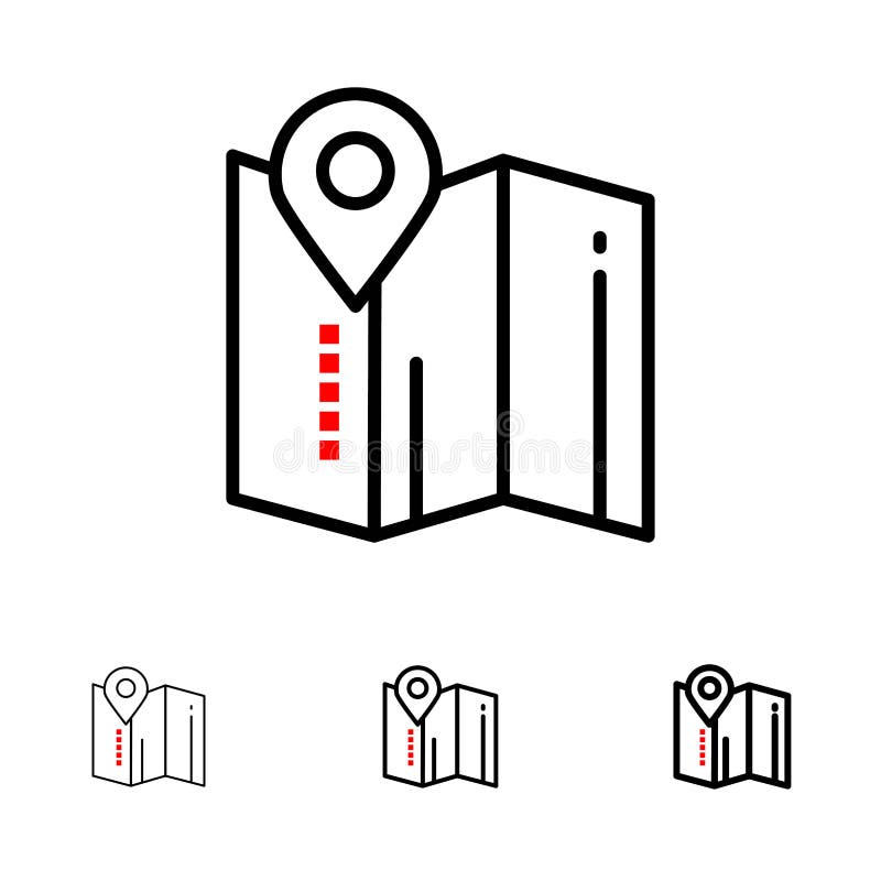 Location, Map, Pin, Hotel Bold and Thin Black Line Icon Set Stock ...