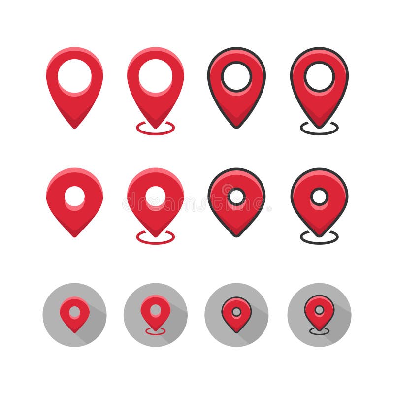 Location Marker Icons. Flat, Red, Set of Location Markers Stock Vector ...