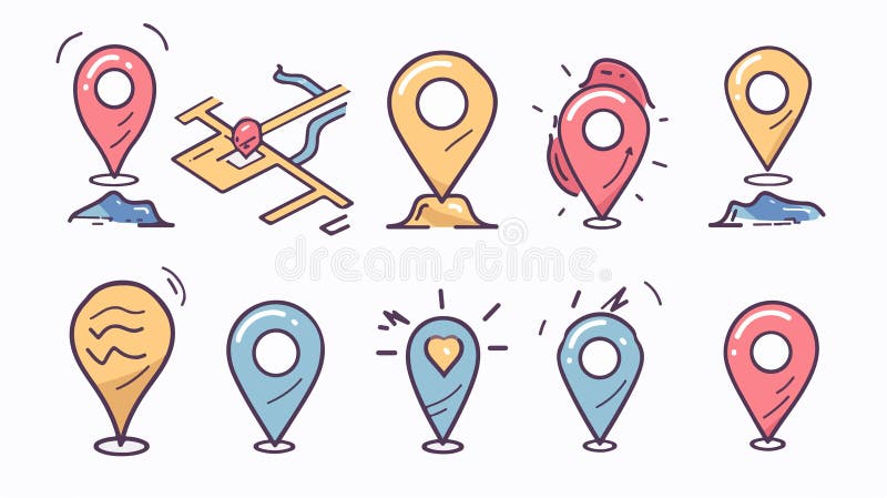 Location Markers and Dashed Line Route Set for Navigation Illustration ...