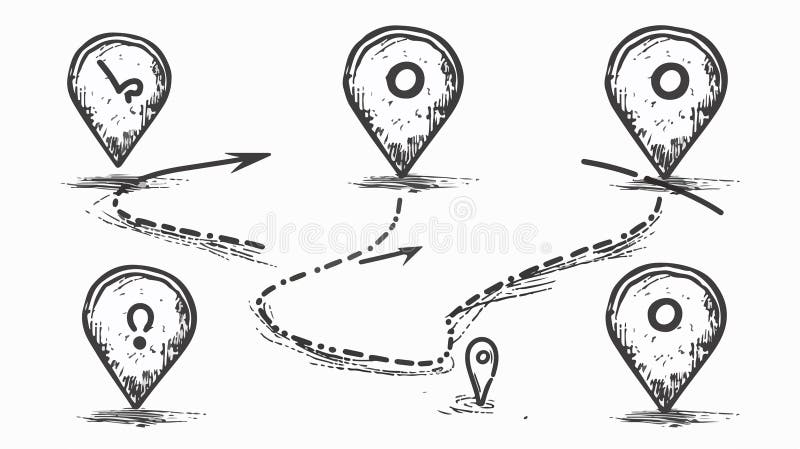 Location Markers and Dashed Line Route Set for Navigation Illustration ...