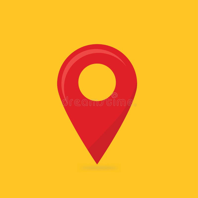 Red Map Pointer Icon on Yellow Background. Flat Design. Vector ... Red Map Pointer Icon on Yellow Background. Flat Design. Vector ...