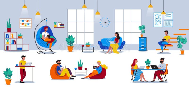 Location with People Working in Friendly Open Space Workplace ...