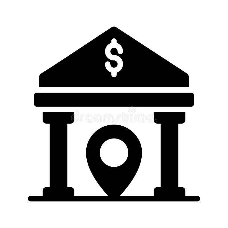Location Pin with Bank Building Showing Concept Vector of Bank Location ...