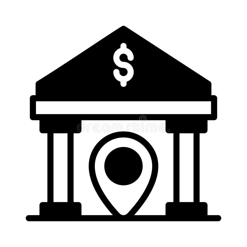 Location Pin with Bank Building Showing Concept Vector of Bank Location ...