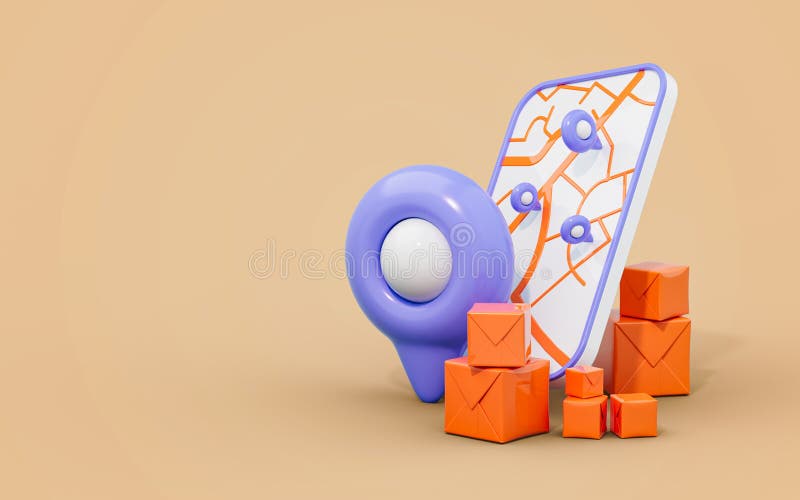 Location Pin and Boxes Concept of Online Orders, Shopping, Delivery and ...