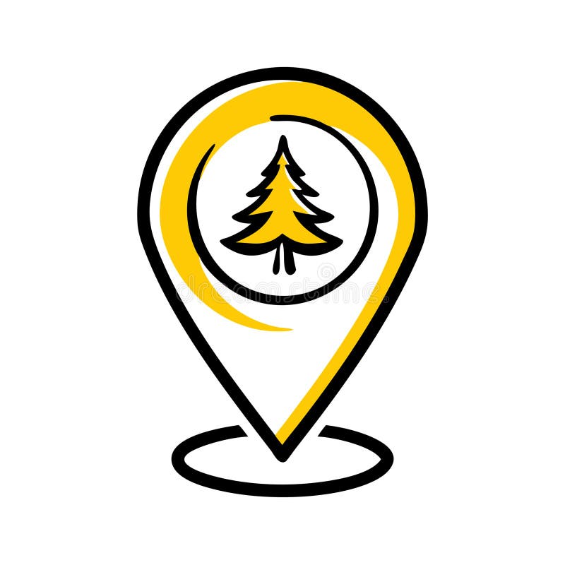 A Location Pin Icon Features a Stylized Yellow Tree at Its Center Stock ...