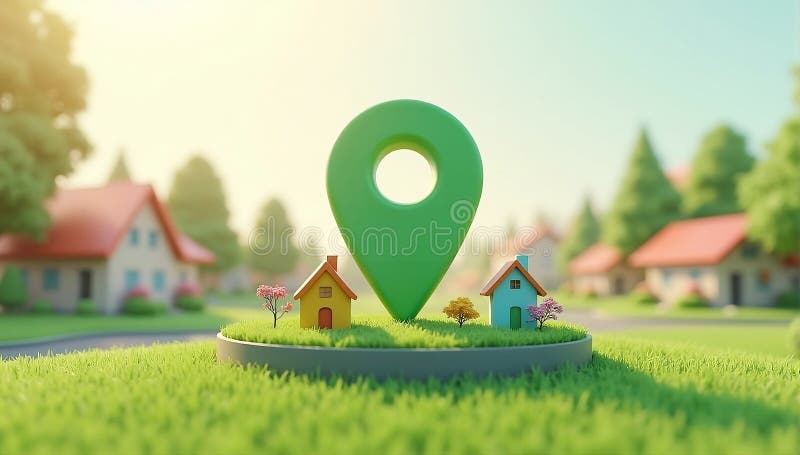 Location Pin Icon on Green Land Plot, Estate Investment, Land Plot for ...