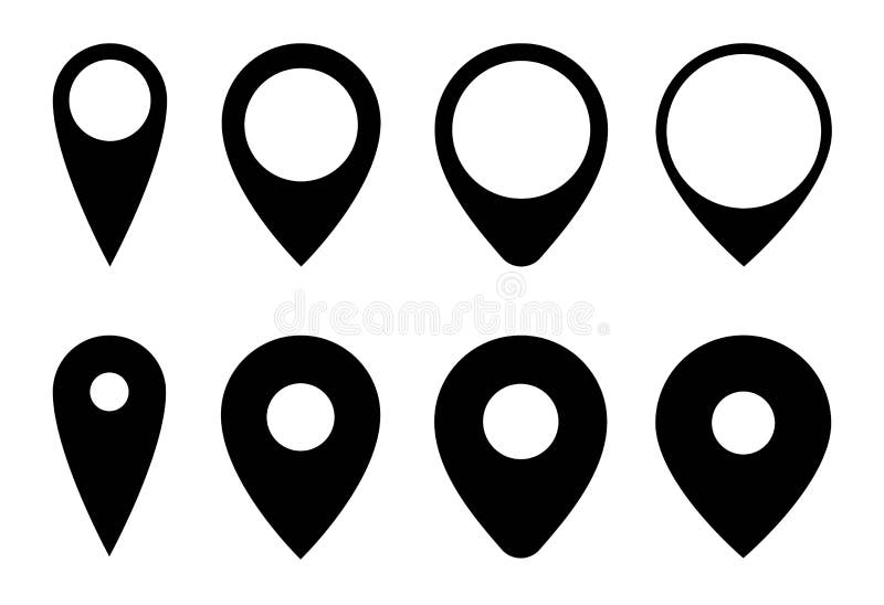 Location Pin Icon, Map Label Mark Black Simple Set Stock Illustration ...