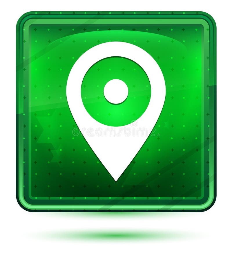 Location Pin Icon Neon Light Green Square Button Stock Illustration ...